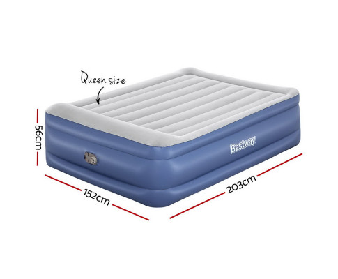 Bestway Queen Inflatable Air Mattress Bed w/ Air Pump Blue BW-BED-Q-56 ...